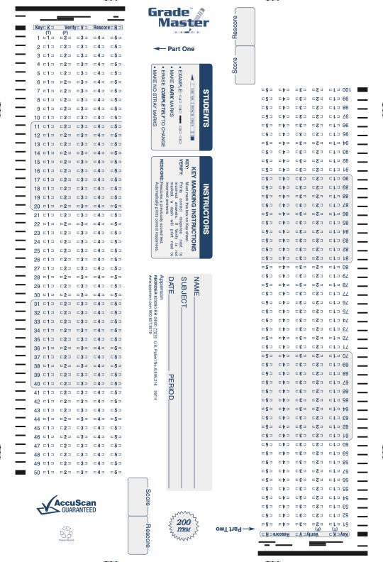 Multiple Choice Answer Sheet 1 200