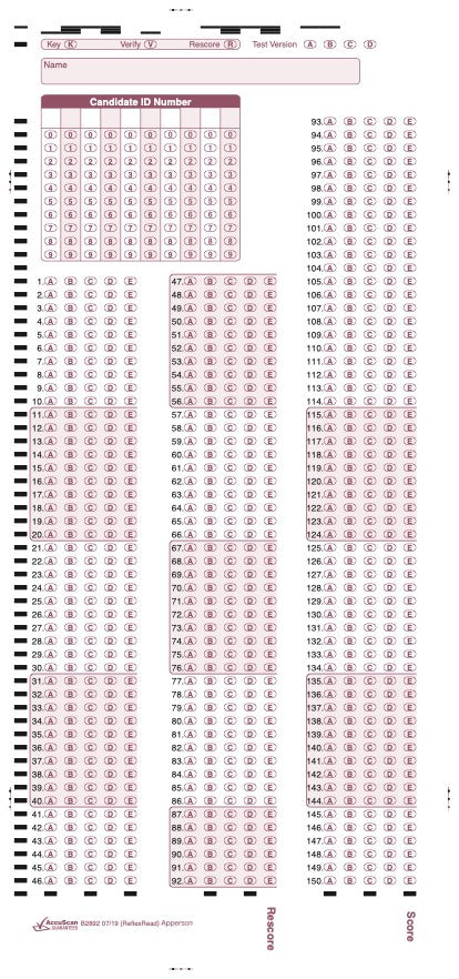150Q DataLink 3000 and sidekick answer sheet (20420) – Apperson