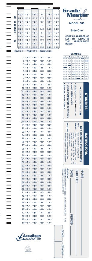 100Q DataLink 600 answer sheet (24620) – Apperson
