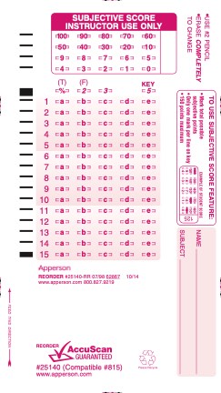 Apperson's Scantron 15Q compatible form 815-e (25140)