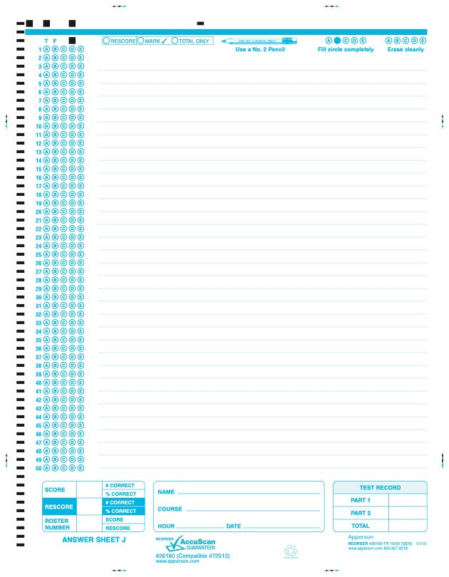 Printable Answer Sheet 1 50