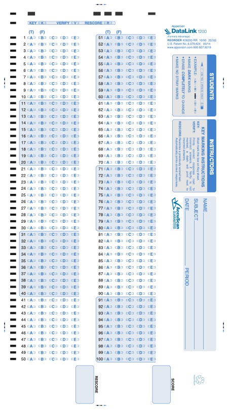 100Q DataLink 1200 test answer sheet (26200) – Apperson