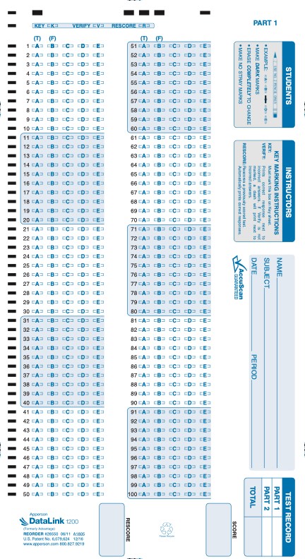 200Q DataLink 1200 test answer sheet (26550) – Apperson