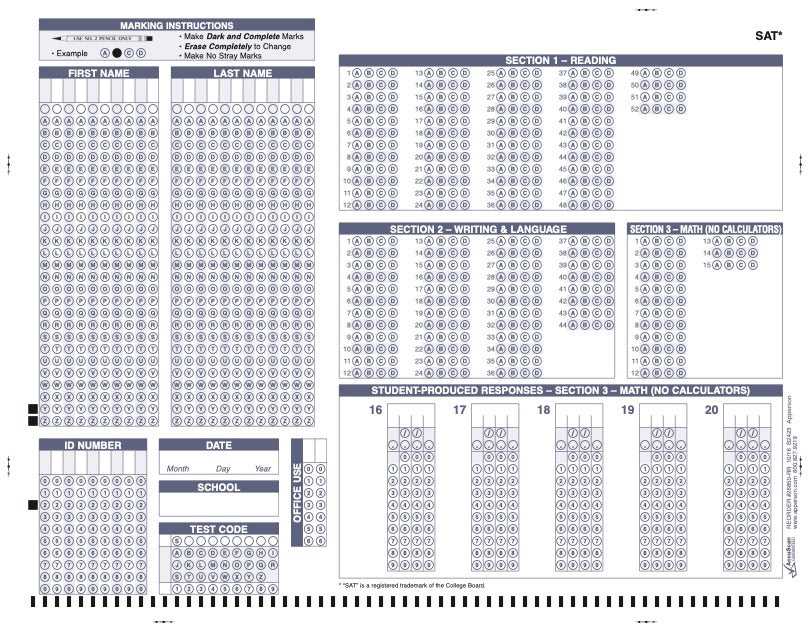 Sat Test Answer Sheet