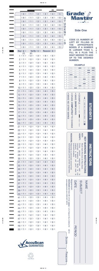 100Q DataLink 600 answer sheet (27830) – Apperson