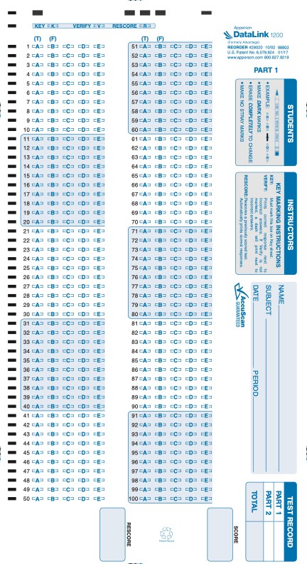 100Q DataLink 1200 test answer sheet (28020) – Apperson