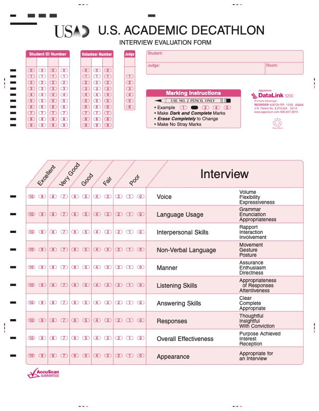 USAD interview evaluation form for DataLink 1200 (28720) – Apperson