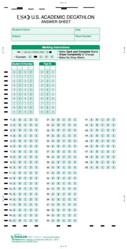 USAD 50Q DataLink 3000 test answer sheet (28721) – Apperson
