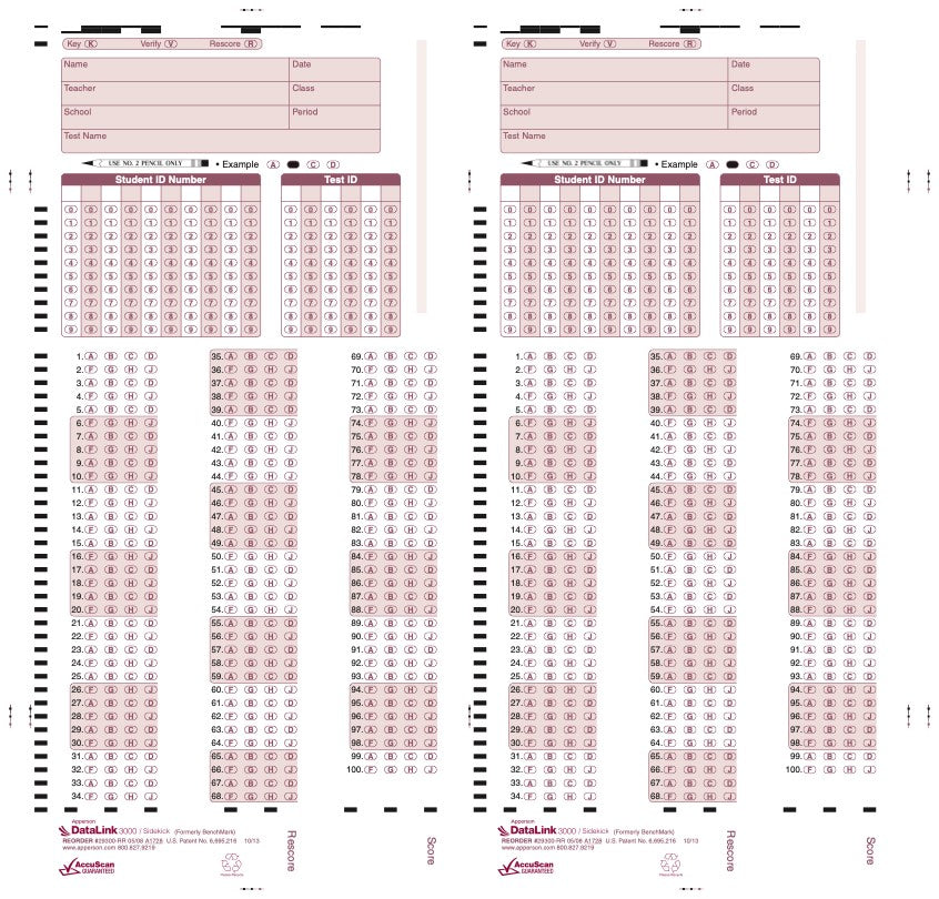 100Q DataLink 3000 and sidekick answer sheet (29300) – Apperson