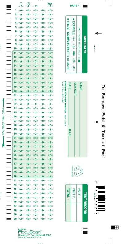 bagged 6 packs of Apperson's Scantron 100Q compatible form 882-e (2950
