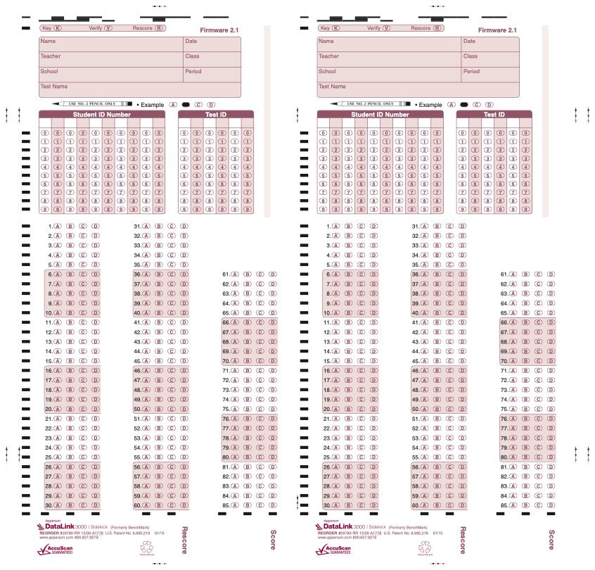 85Q DataLink 3000 and sidekick answer sheet (29780) – Apperson